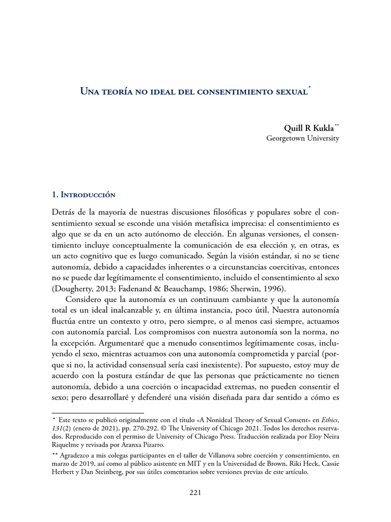 Quill R Kukla Una Teoría No Ideal Del Consentimiento Sexual | PDF ...