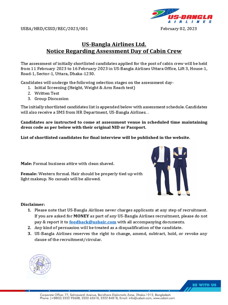 Cabin Crew Assessment Notice | PDF