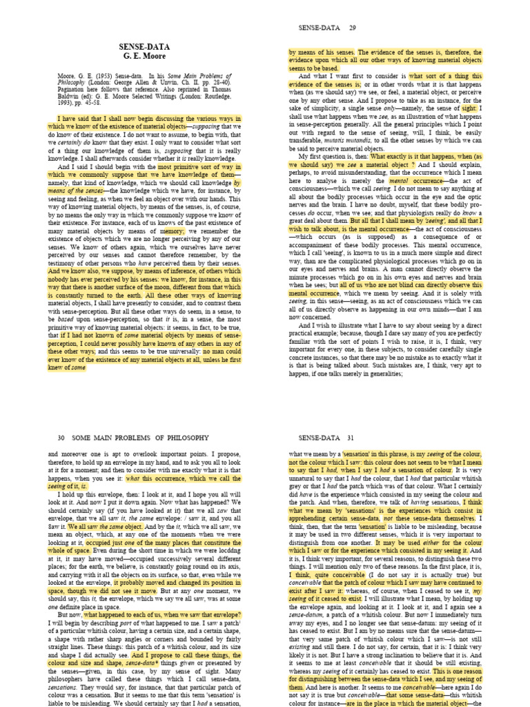 Moore - Sense Data | PDF | Rectangle | Perception