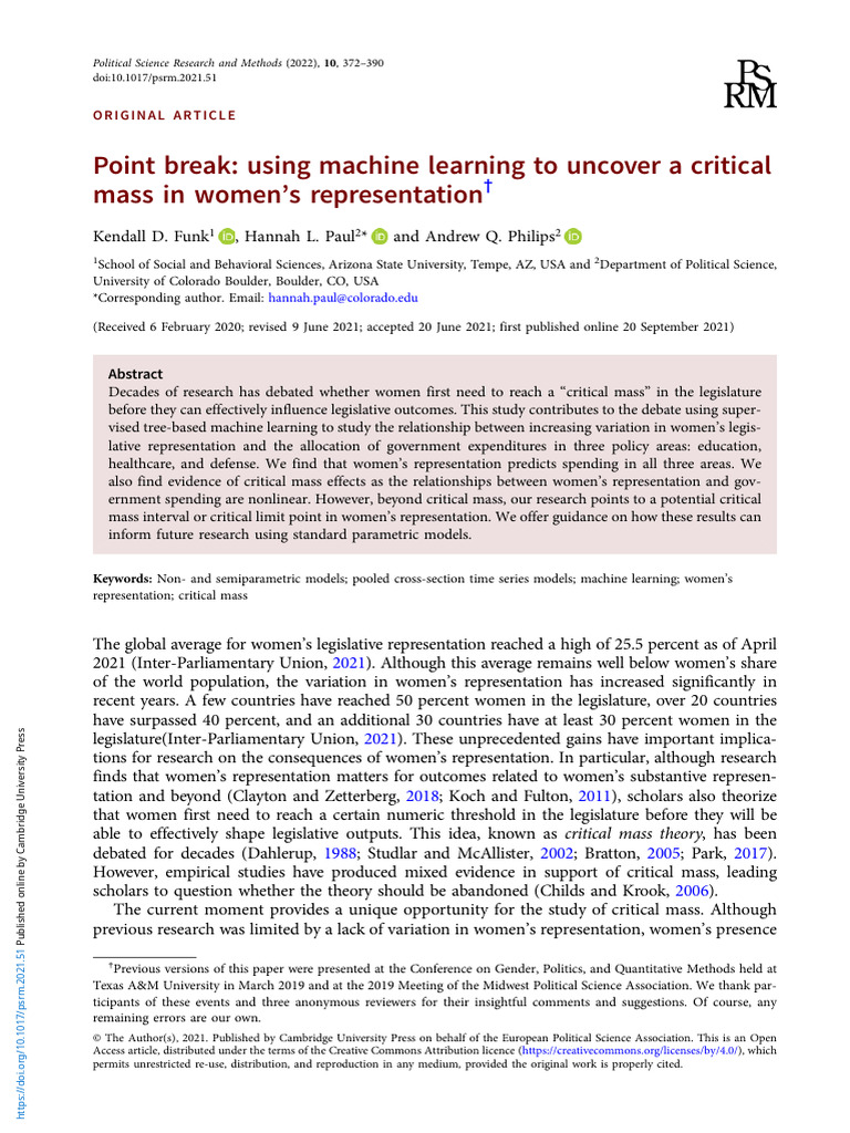 Point Break Using Machine Learning To Uncover A Critical Mass in Womens Representation | PDF ...