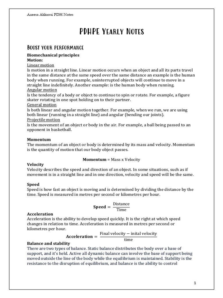 PDHPE Notes Yr10 Yearly | PDF | Force | Lever