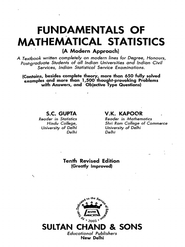 Fundamental of Mathematical Statistics-S C Gupta & V K Kapoor | PDF