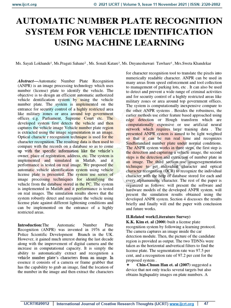Automatic Number Plate Recognition Syste | Download Free PDF | Optical Character Recognition ...