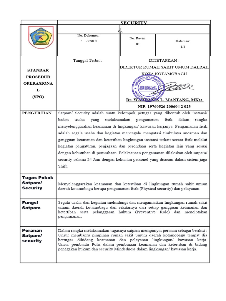 SOP Satpam RSUD Kotamobagu | PDF