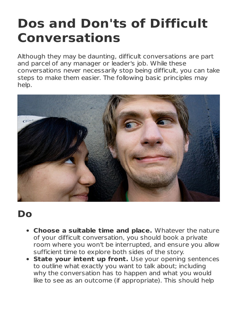 Dos and Don Ts of Difficult Conversations | PDF | Conversation | Cognition