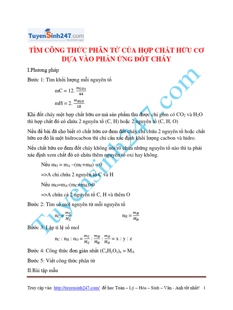 Tim Cong Thuc Phan Tu Hop Chat Huu Co Dua Vao Phan Ung Dot Chay | PDF