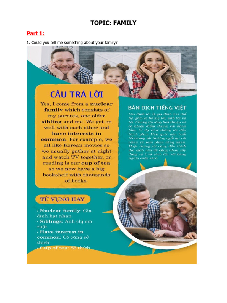 Speaking Topic - FAMILY | Download Free PDF | Family | Cost Of Living