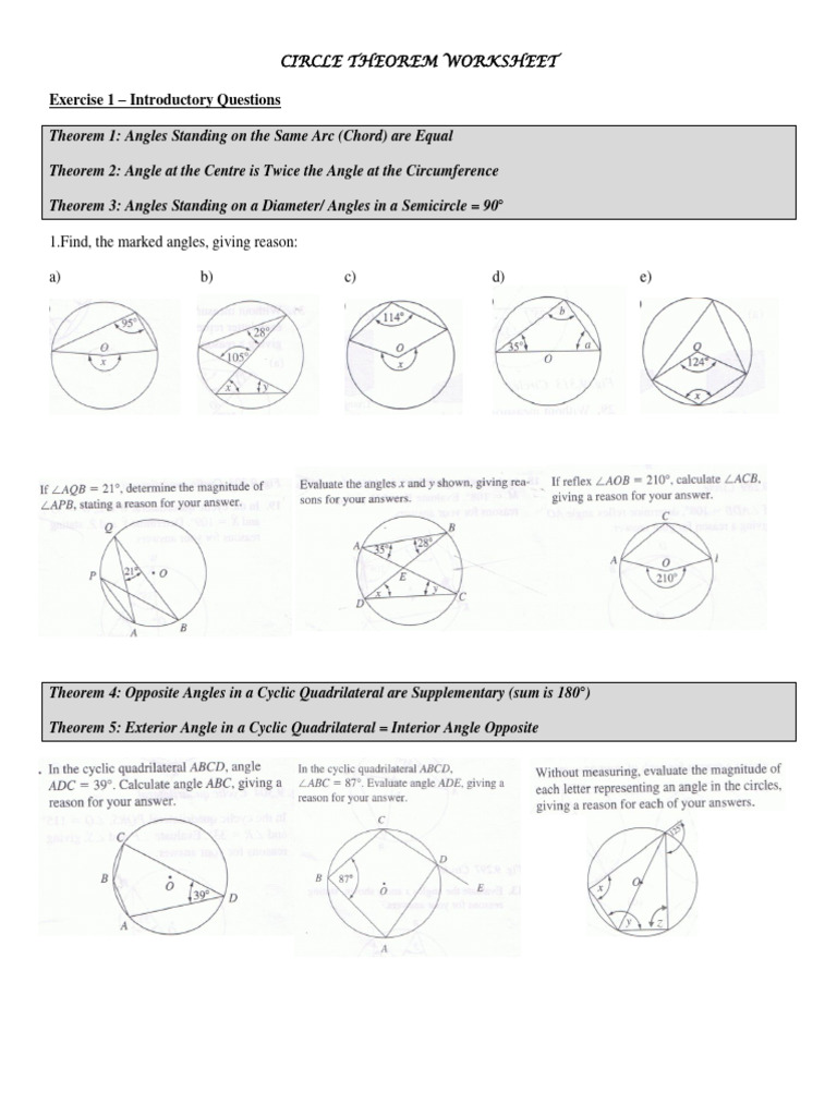Circle Theorem Worksheet | PDF
