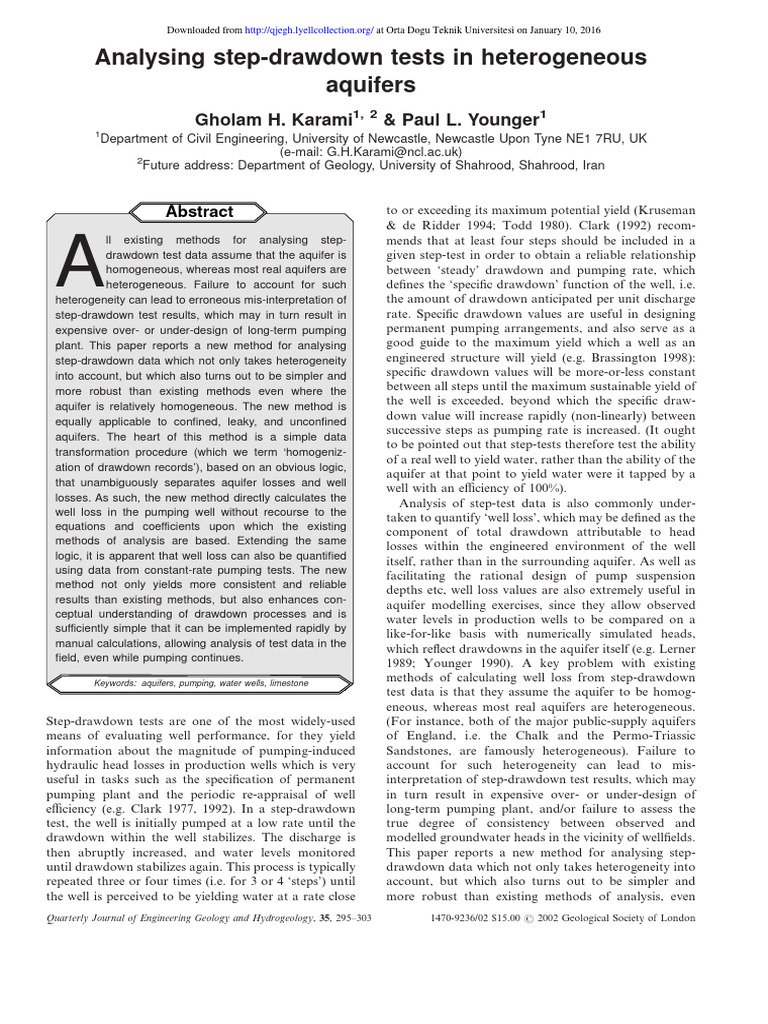 Analysing Step-Drawdown Tests in Heterogeneous Karami2002 | PDF ...