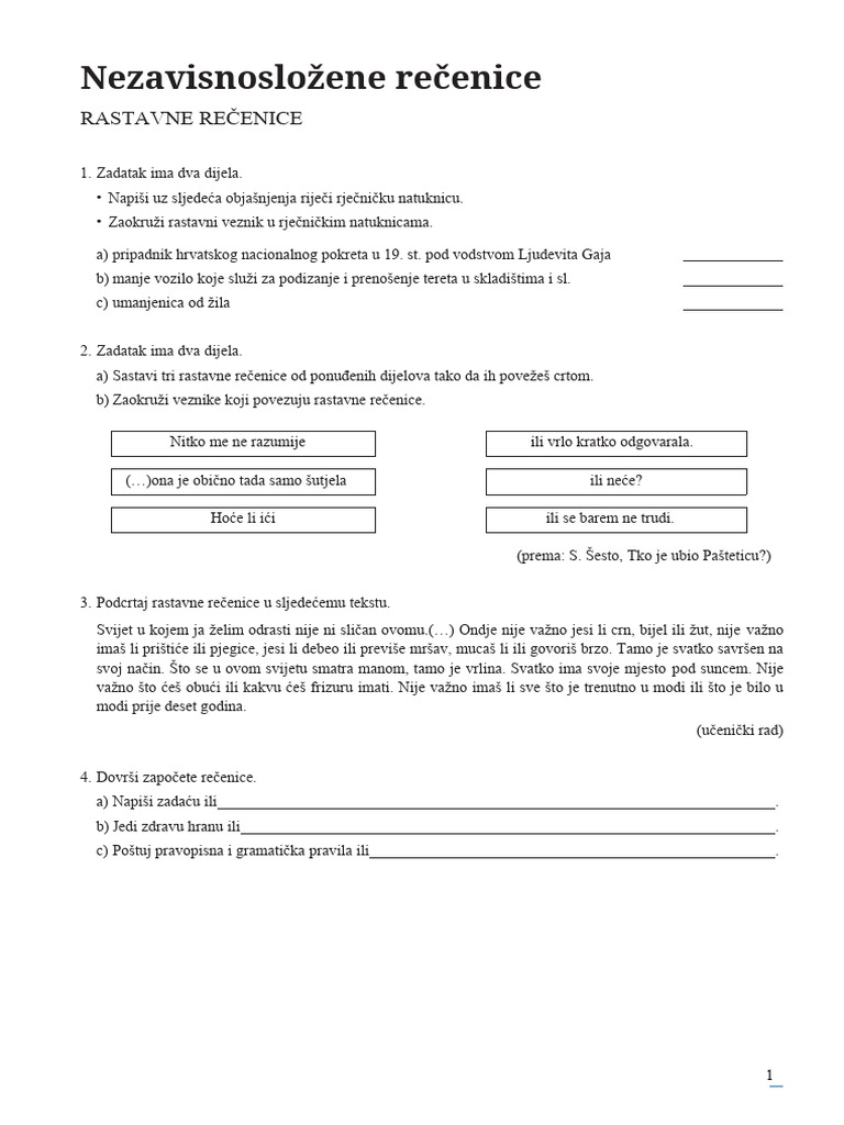 Nezavisnoslozene Recenice Rastavne Recenice | PDF