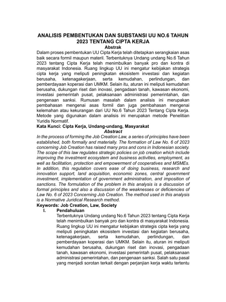 Analisis Pembentukan Dan Substansi Uu 6:2023 | PDF