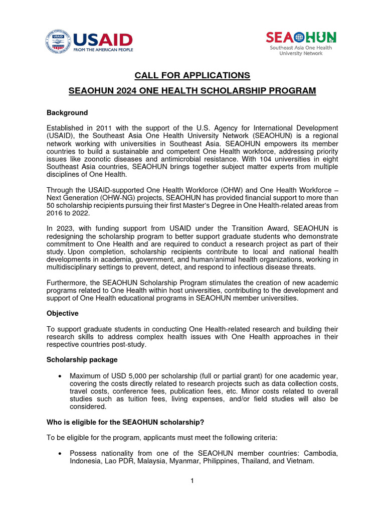 SEAOHUN 2024 Extended Deadline Call For Application OH Scholarship | PDF | Business