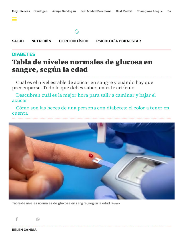 Tabla de Niveles Normales de Glucosa en Sangre, Según La Edad | PDF ...