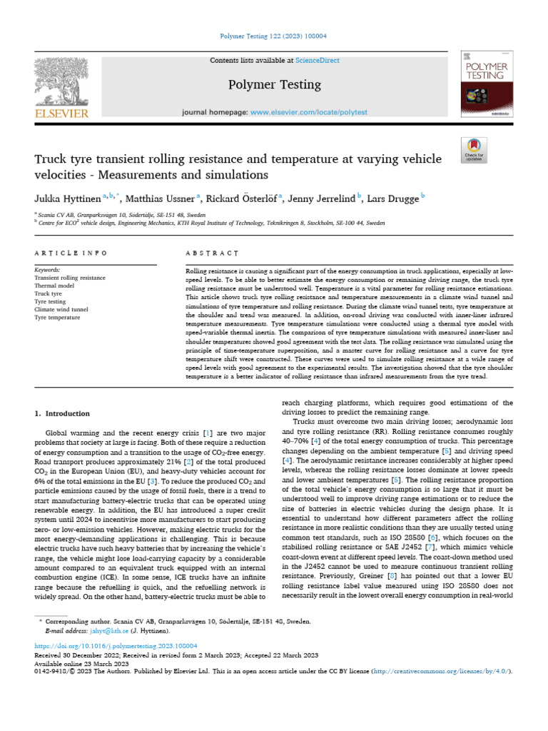 Truck Tyre Transient Rolling Resistance and Temperature at Varying ...