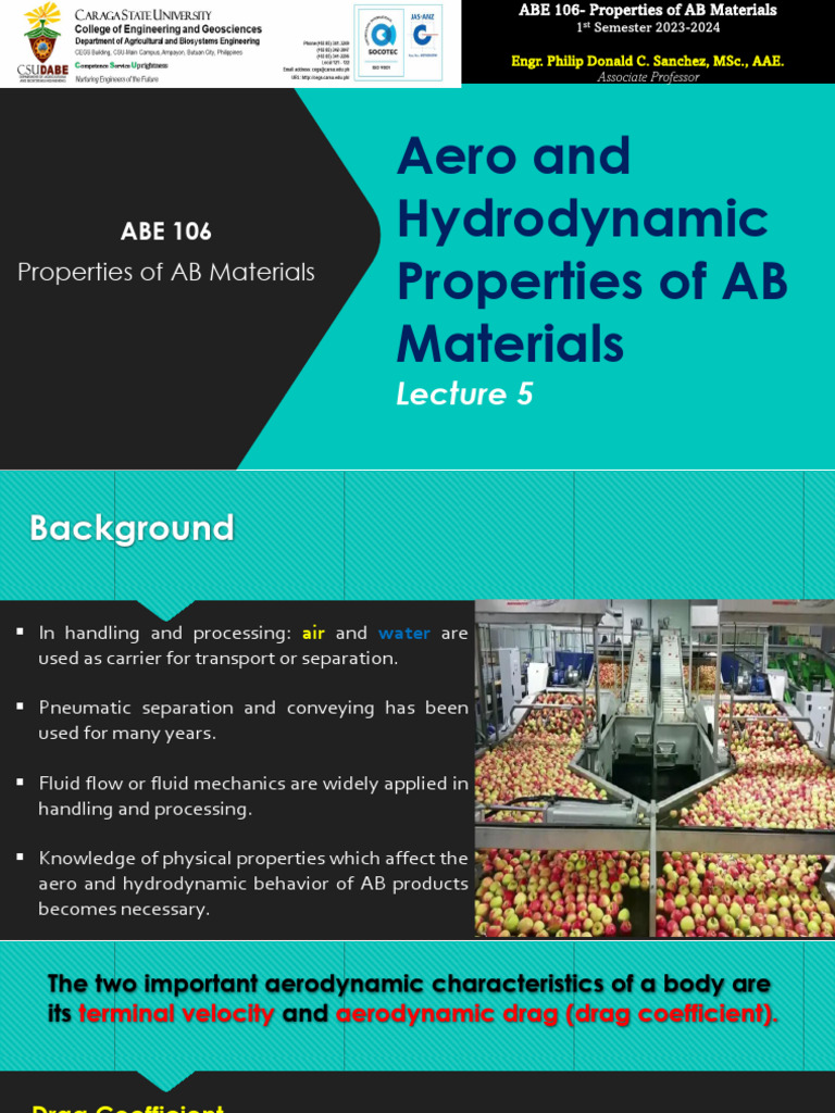 Lecture 5 - Aero and Hydrodynamic Properties of AB Materials | PDF ...