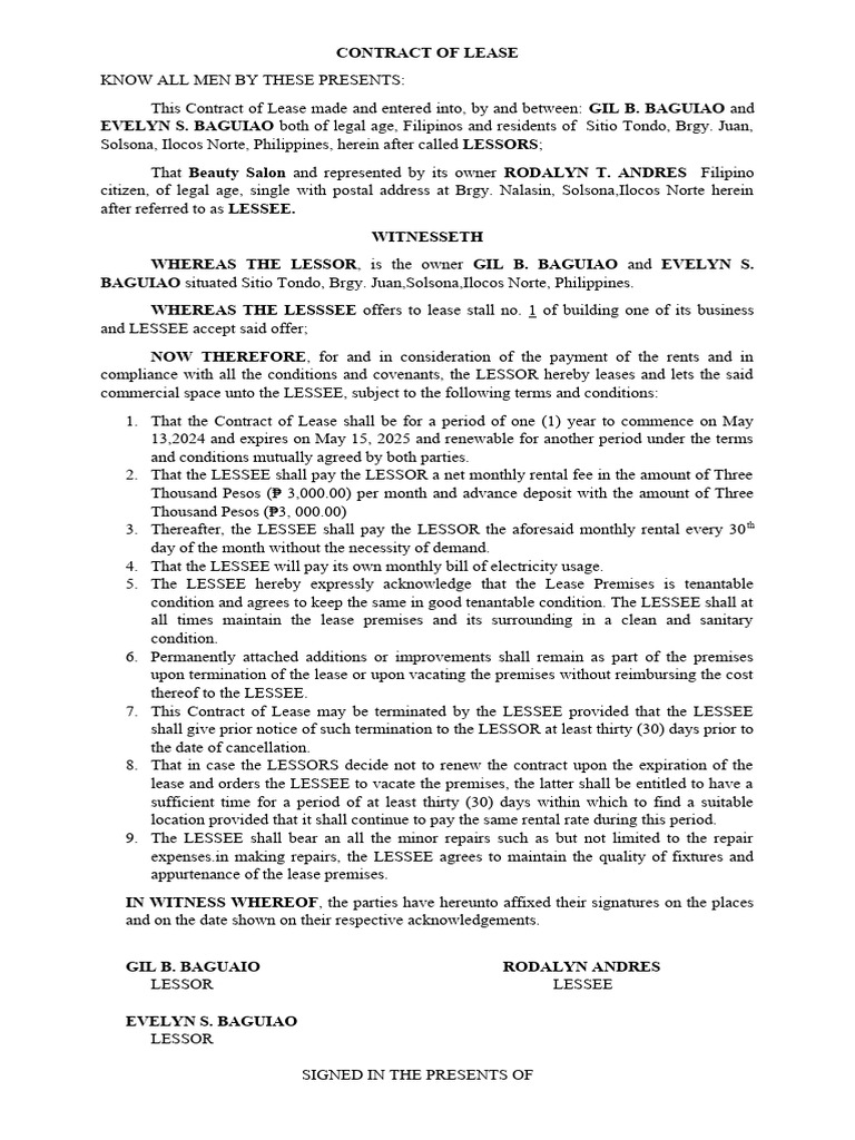 Contract of Lease | PDF | Lease | Law Of Obligations