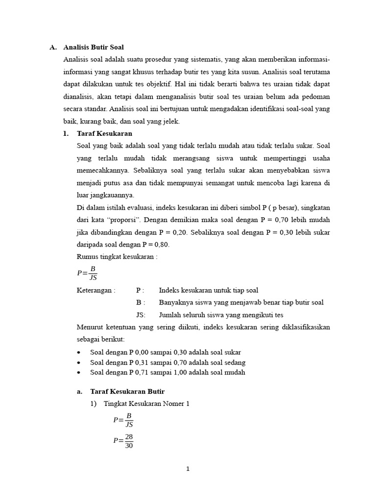 Analisis Kesukaran dan Daya Pembeda Soal | PDF