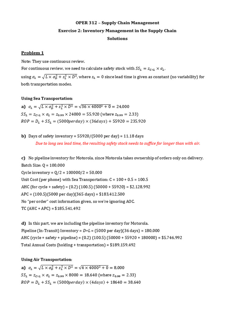 OPER312 Exercise2-Solutions | PDF | Inventory | Economies