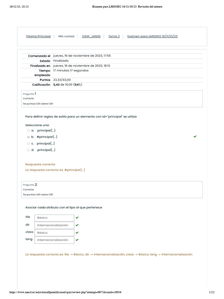 Examen LMSGI02: Revisión de Resultados | PDF | Xml | HTML