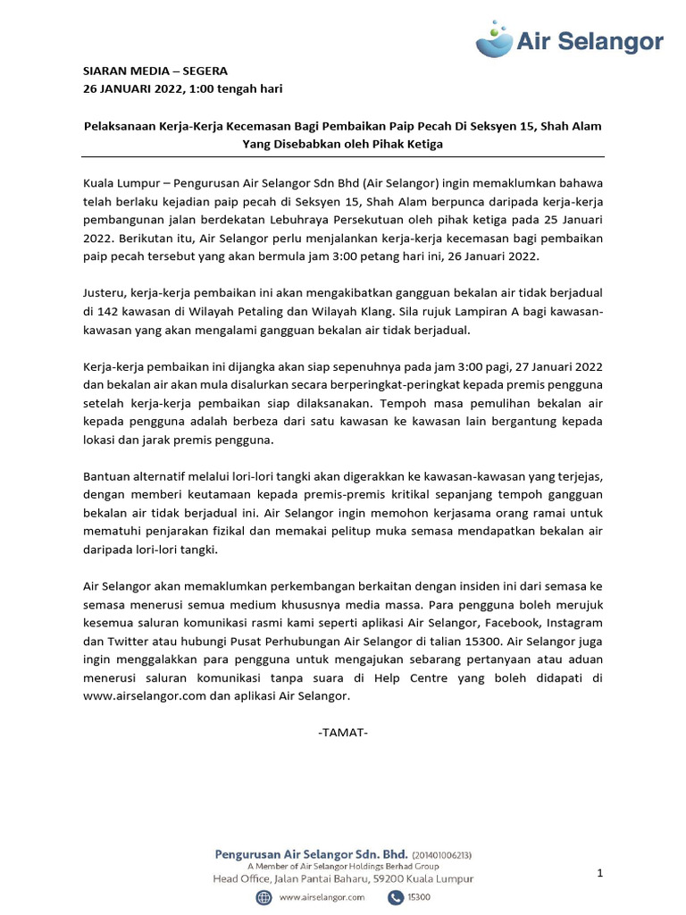 Water Disruption 2022 (Malaysia) | PDF