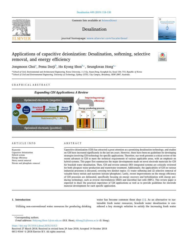 Applications of Capacitive Deionization | Download Free PDF ...