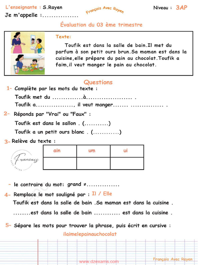 Dzexams 3ap Francais 207791 | PDF