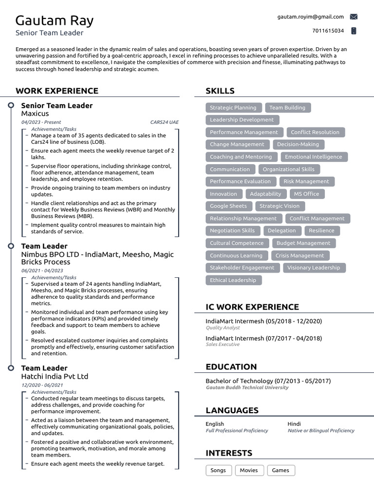 ATS Resume Example | Download Free PDF | Leadership | Employee Retention
