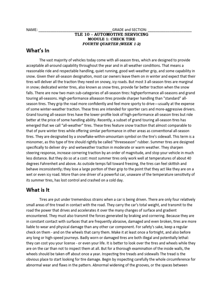 Activity Sheet 10 Auto | Download Free PDF | Tire | Land Vehicles