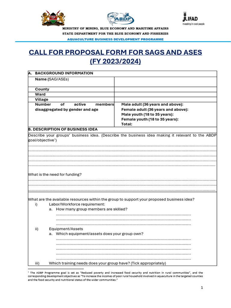 Fy 23 24. Call For Proposal Form Sags and Ases | PDF | Food Security ...