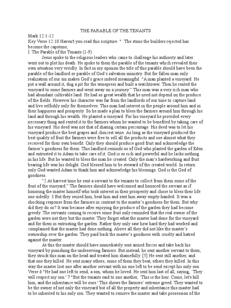 THE PARABLE OF THE TENANTS | Salvation | Repentance