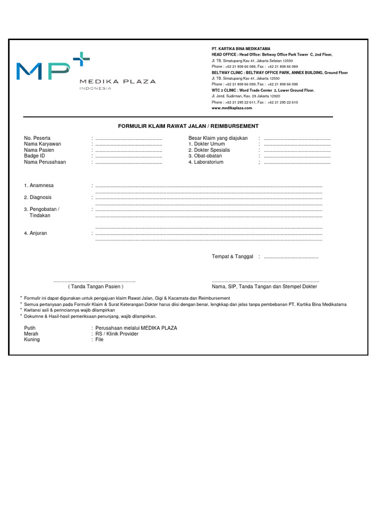 Formulir Klaim Rawat Jalan Reimbursement MP | PDF