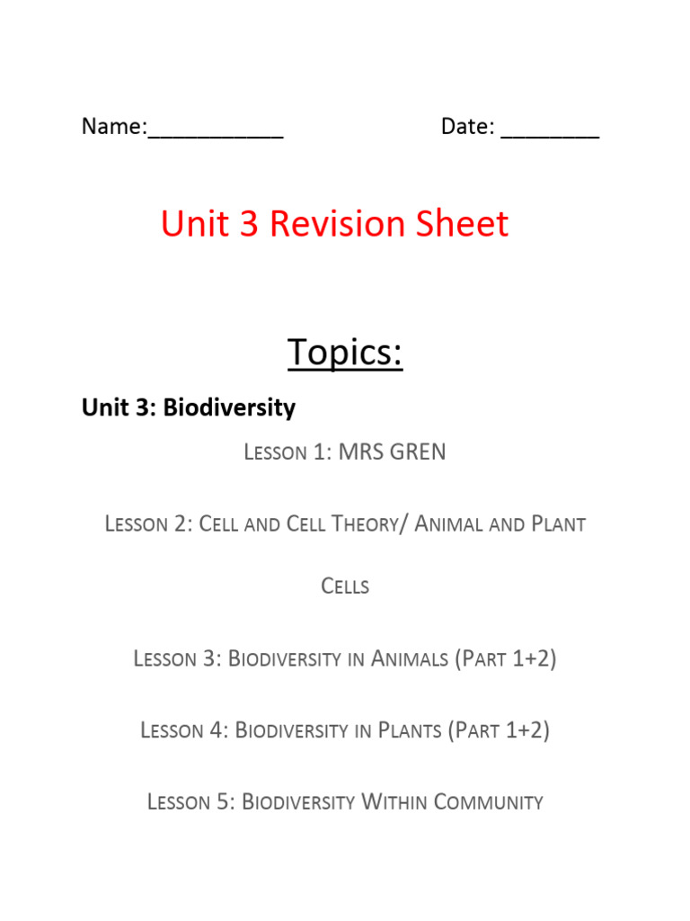 GRADE 6 Revision Sheet Answers | PDF | Cell (Biology) | Evolution