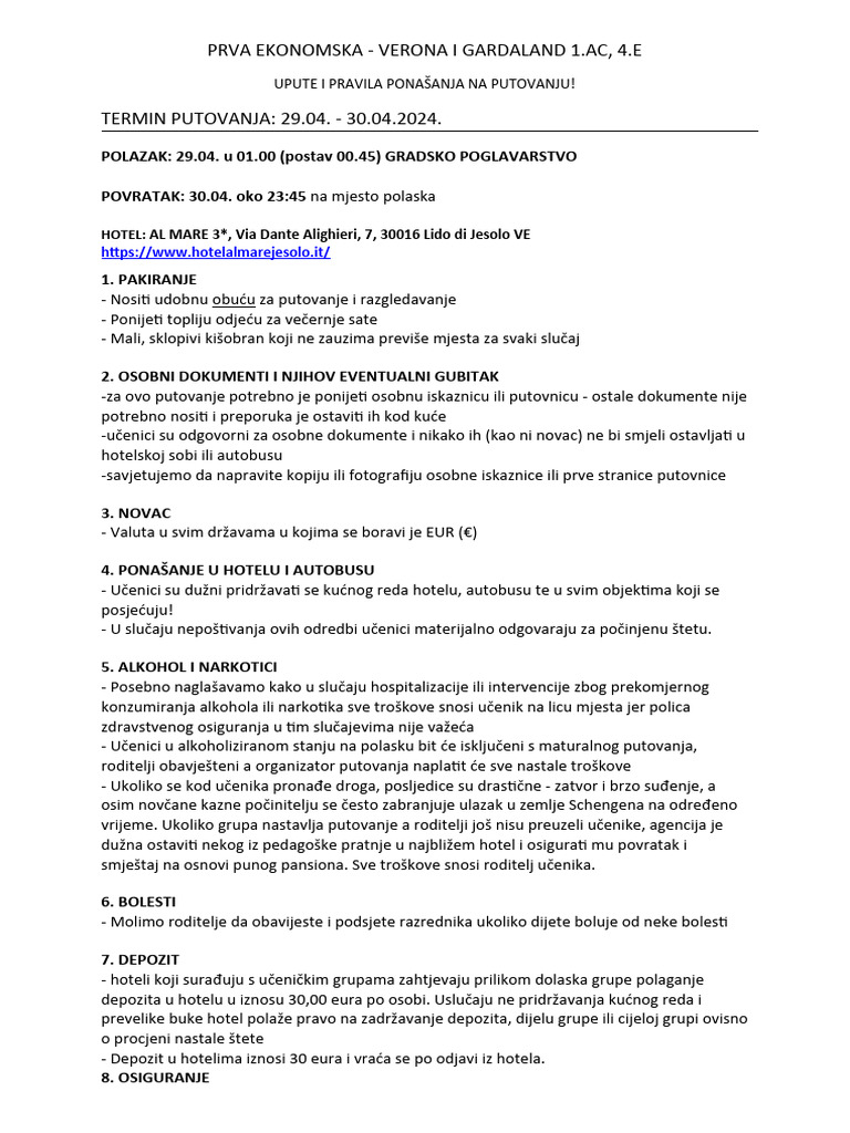 Završno Pismo - Pravila Ponašanja I Upute Za Putovanje - 1. Ekonomska ...
