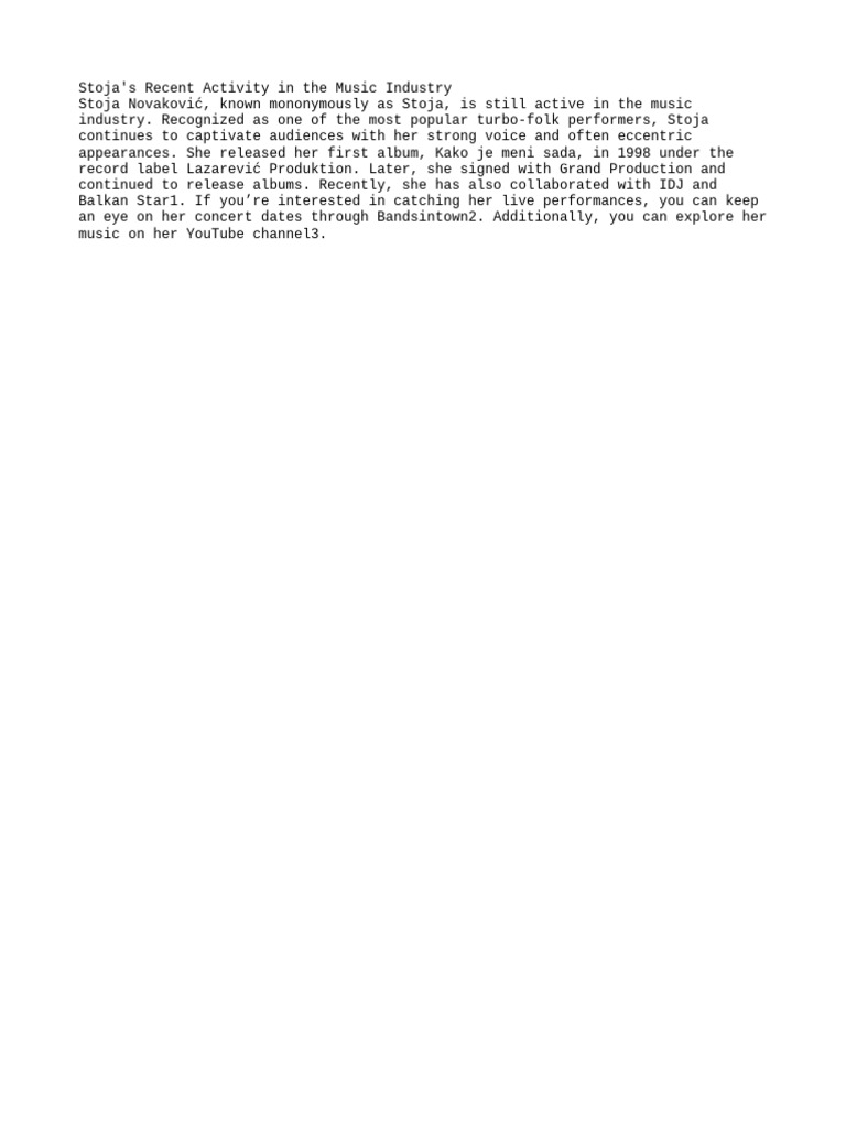 Stoja's Ongoing Music Career Updates | PDF