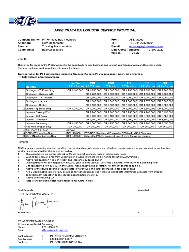 TMS - KORRUN Box JKT SEM PWD JPR BDG 2022 V3 | PDF | Fee | Cargo