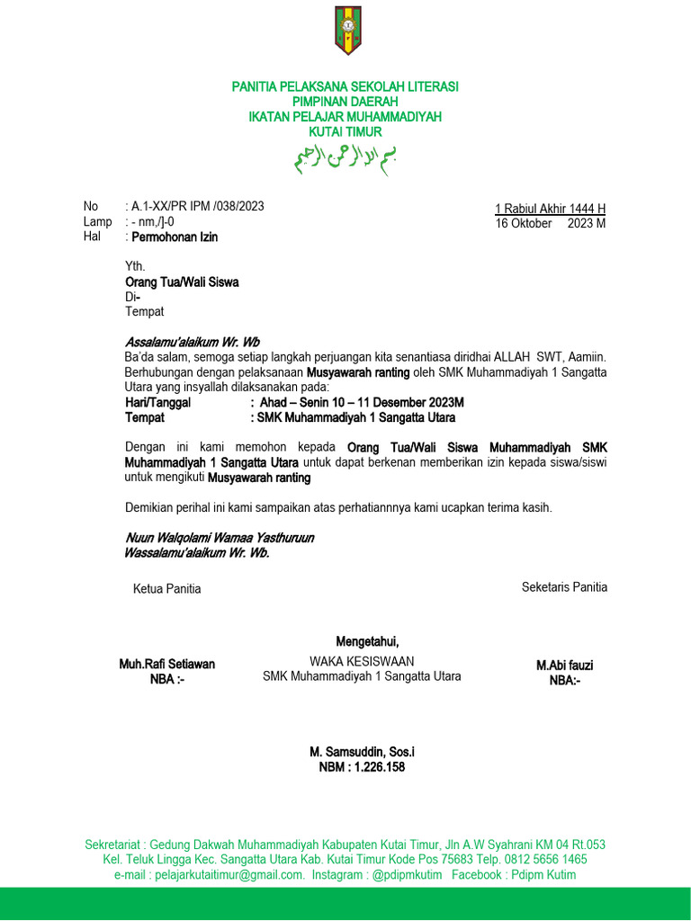Surat Izin Ipm Musyawarah | PDF