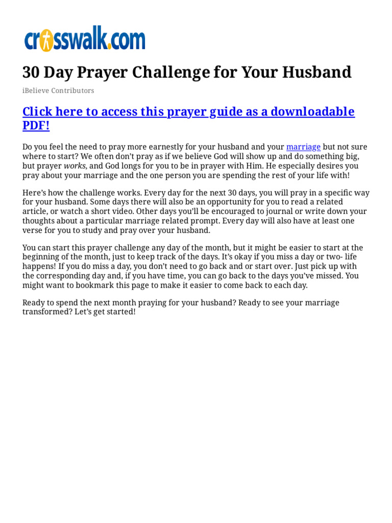 30-Day Prayer Challenge for Husbands | PDF | Prayer | Jesus