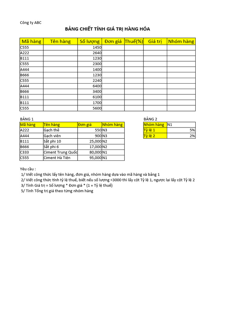 BT Excel TongHop | PDF
