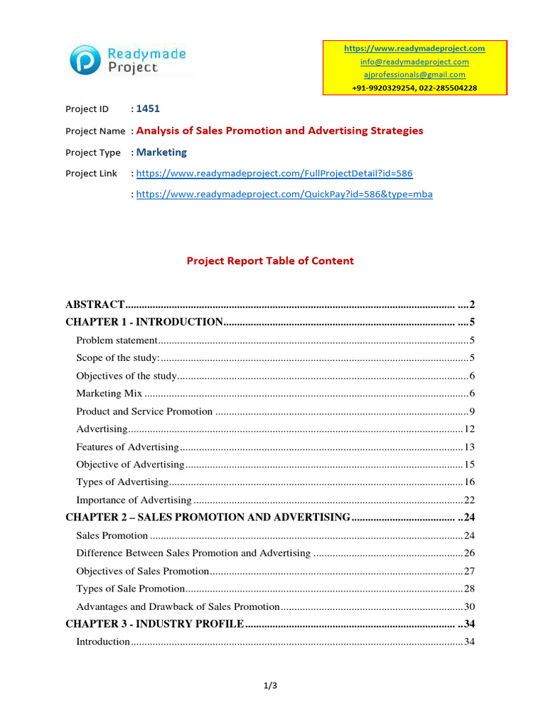 MBA Project TOC | PDF | Advertising | Business Process