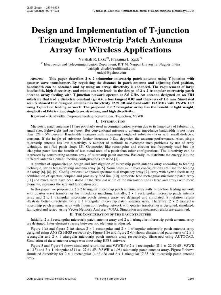 Design and Implementation of T-Junction Triangular | Download Free PDF | Antenna (Radio ...
