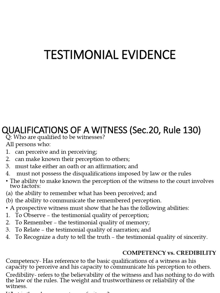 TESTIMONIAL EVIDENCE FINALS With Amendments | PDF | Hearsay | Hearsay ...