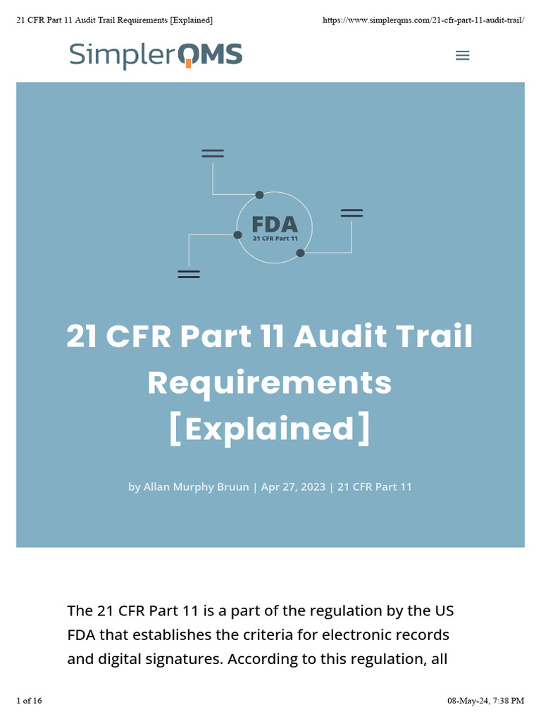21 CFR Part 11 Audit Trail Requirements (Explained) | PDF | Records ...