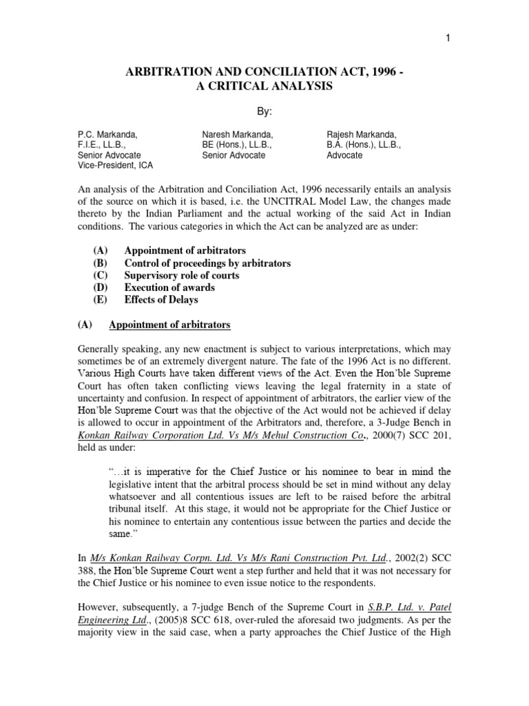 Arbitration and Conciliation Act An Analysis | PDF | Arbitration | Witness