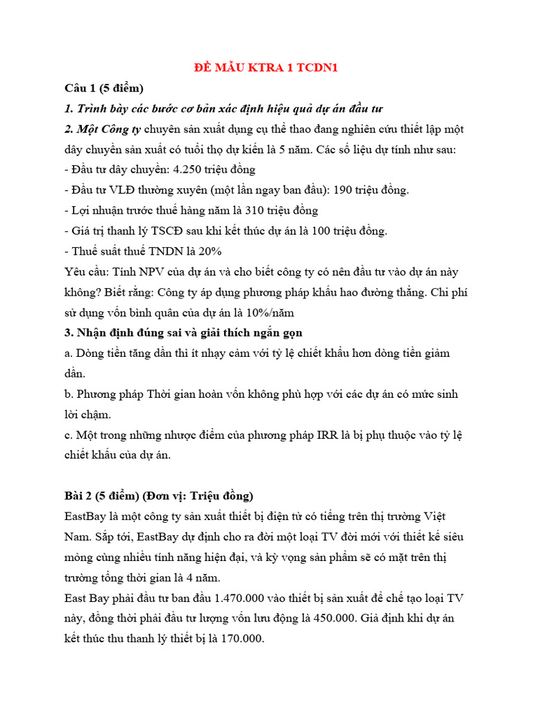ĐỀ MẪU KTRA 1 TCDN1 | PDF