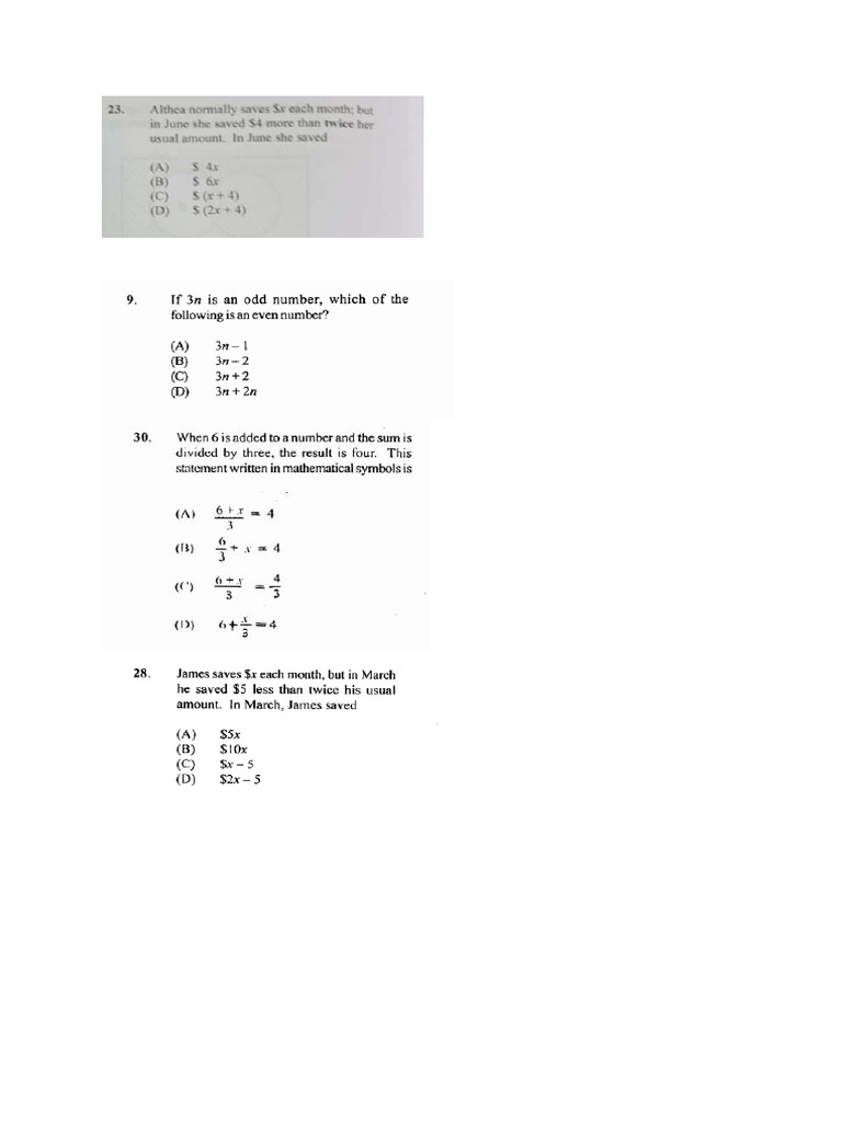 Csec Maths Multiple Choice Algebraic Expressions Pdf