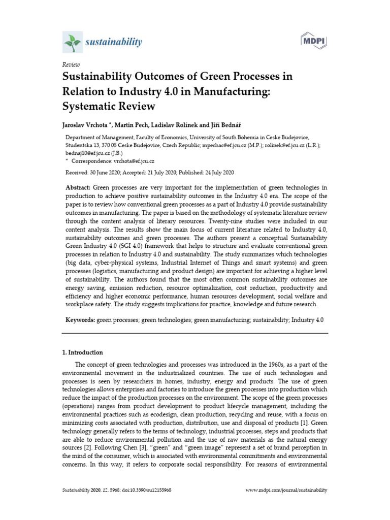 Sustainability Outcomes of Green Processes in Rela | PDF ...