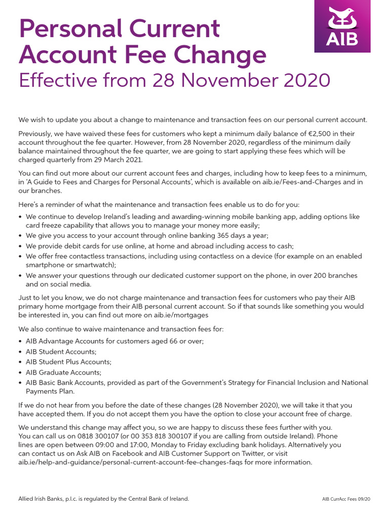 A Guide To Fees and Charges For Personal Accounts | Download Free PDF | Transaction Account ...