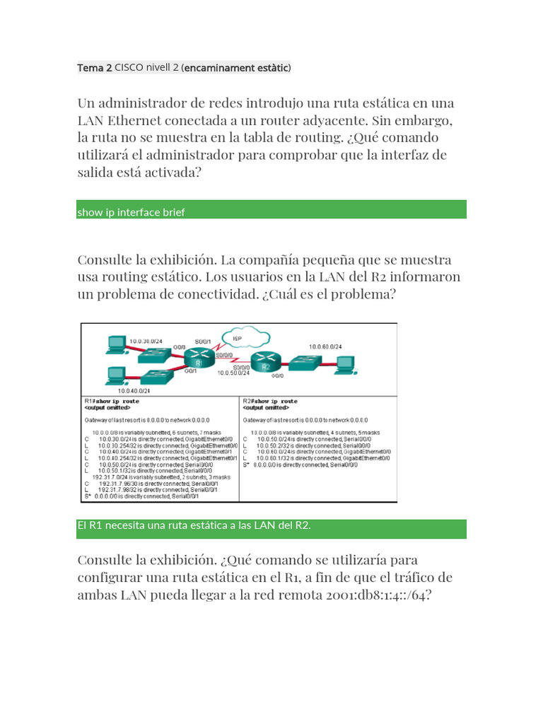 Tema 2 CISCO Nivell 2 (Encaminament Estàtic) | PDF | Enrutador (Computación) | Dirección IP