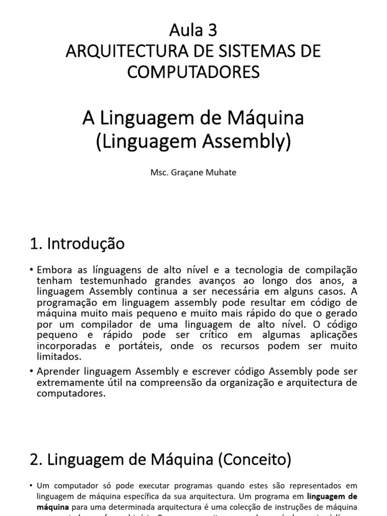 Aula 3 - 4 e 5 - A Linguagem de Maquina | PDF | Linguagem Assembly ...