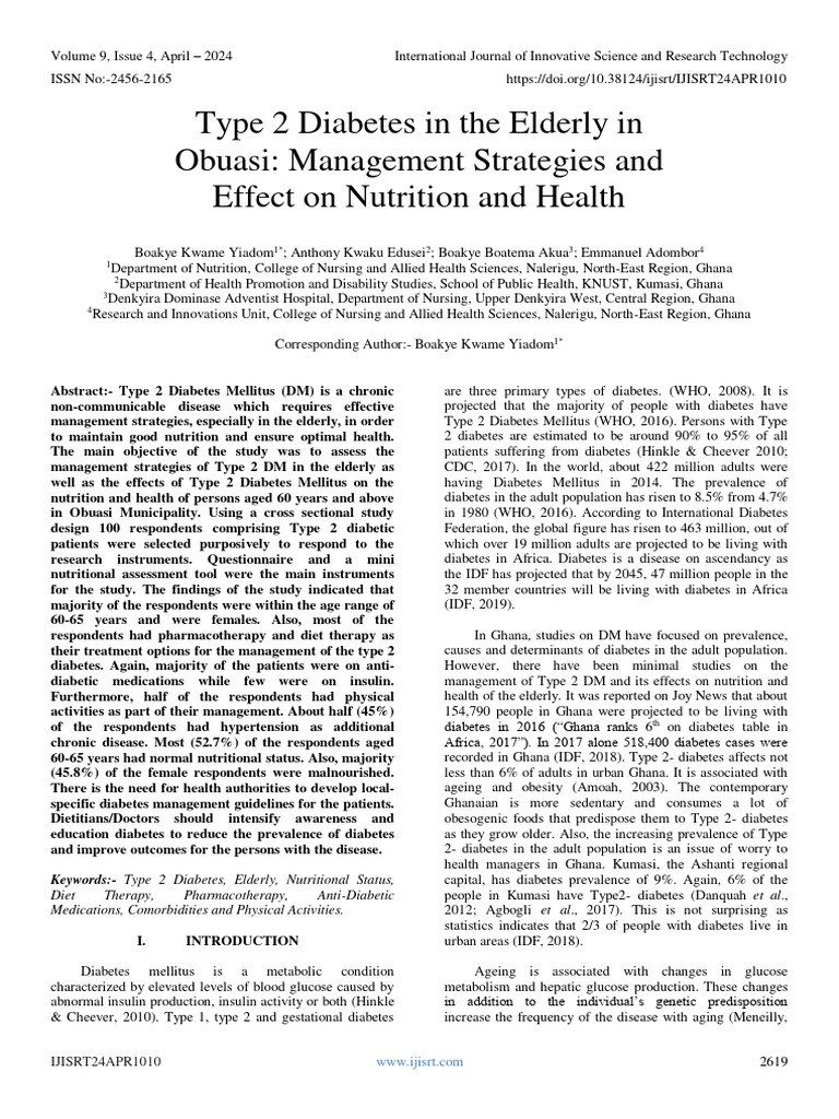 Type 2 Diabetes In The Elderly In Obuasi Management Strategies And